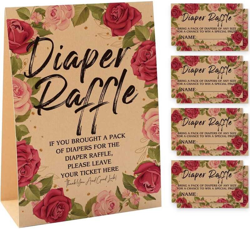 1 Diaper Sign & 50 Raffle Kraft Cards Set, Gender Neutral Shower ...