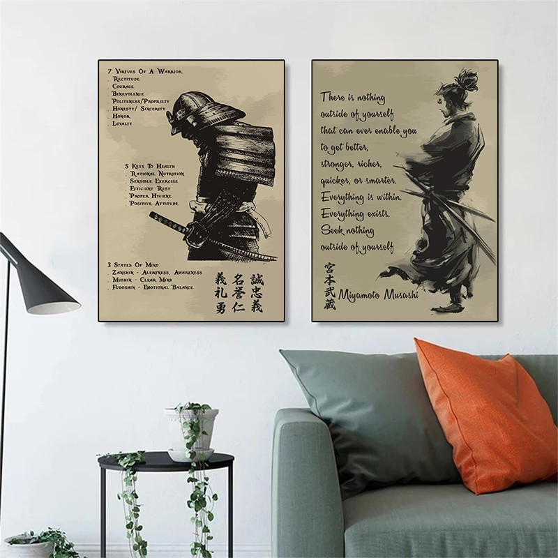 Japanese Vintage Samurai Quote Poster Print Canvas Painting Miyamoto ...