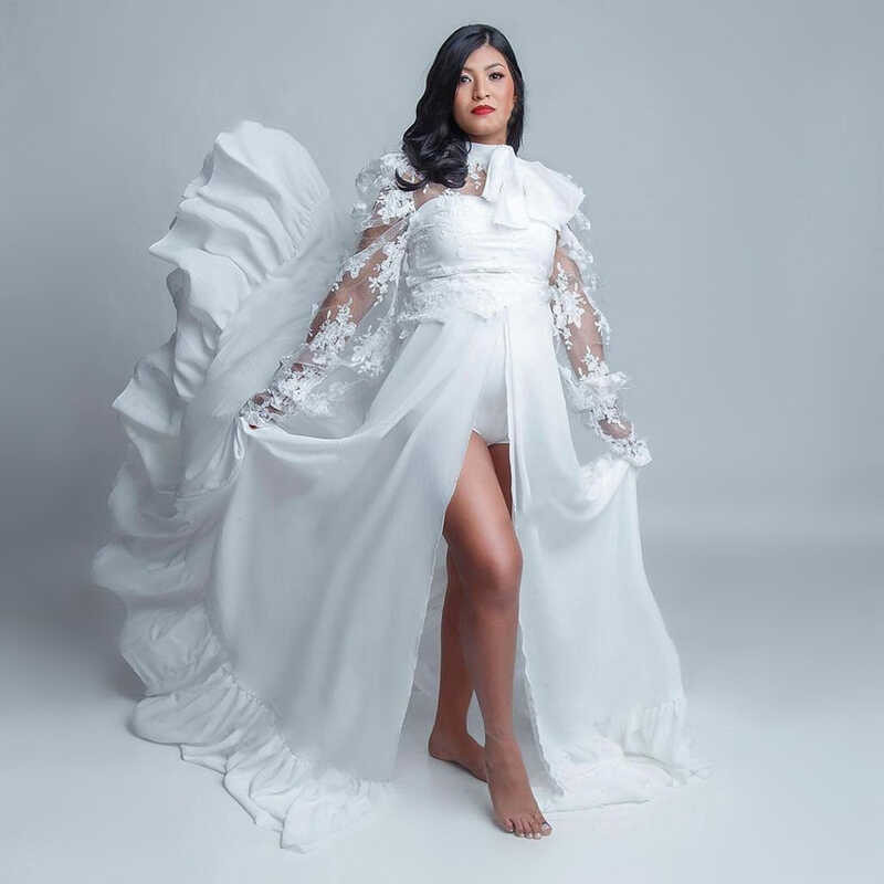 Maternity Photography Lace Chiffon Outfit Full Sleeve Sides Slit ...