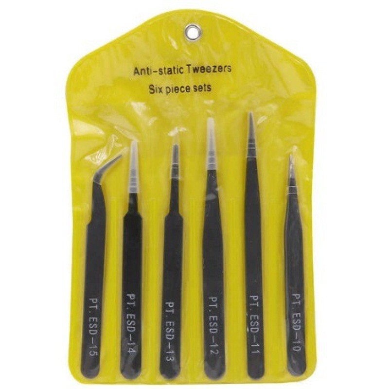 6Pcs/Set Stainless Steel Precision Tweezers Set Anti-static Curved ...