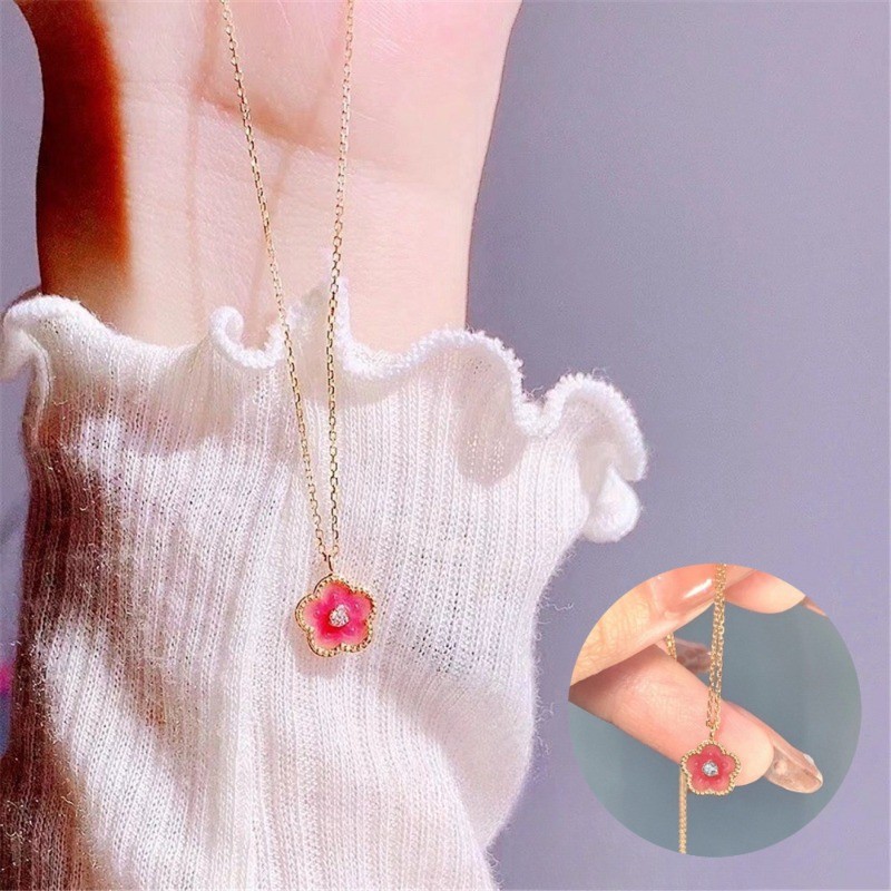 JOJO COCO Little Peach Blossom Necklace for Women Pink Gentle ...