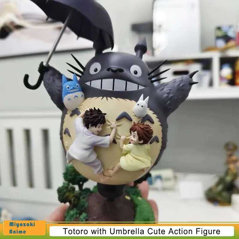 Totoro with Umbrella Cute Action Figure, Miyazaki Anime Statue, Scene ...