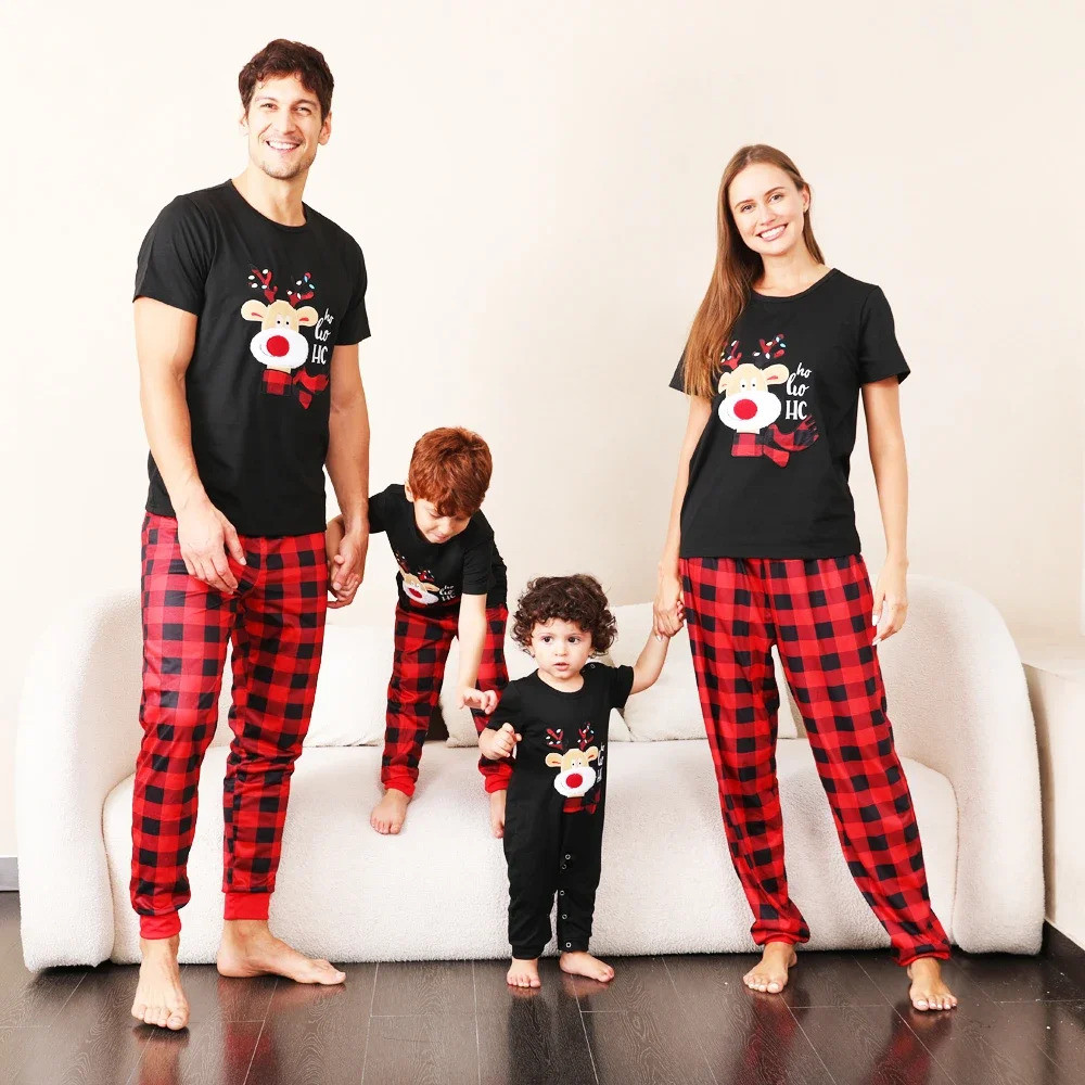 New Winter 2024 Parent-Child Matching Clothes Short Sleeve O Neck Pamas ...