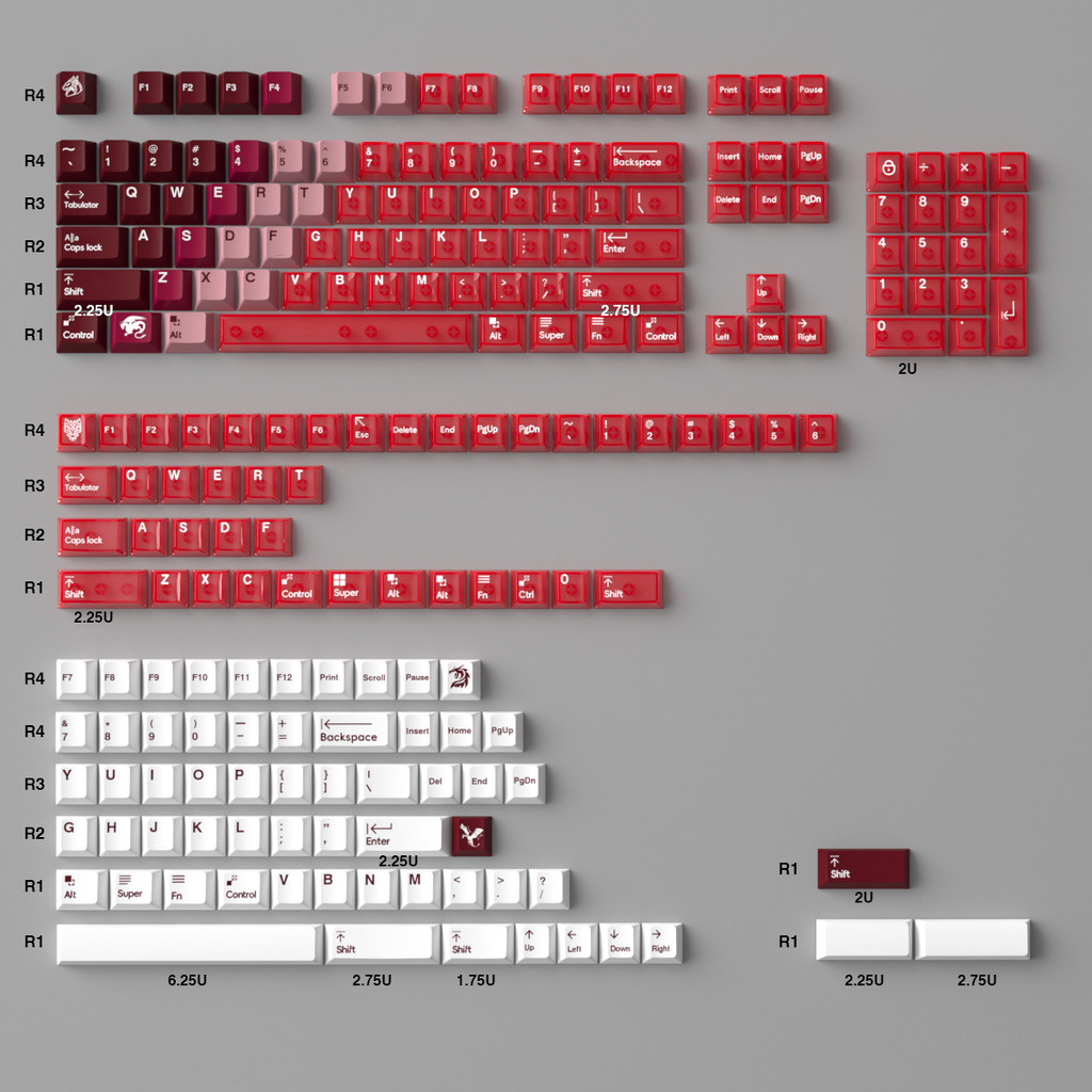 Red Dragon Keycaps Gradient Red PBT+PC Light through Cherry profile ...