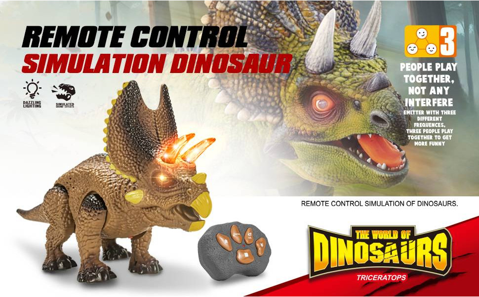 RC Triceratops Electric Walking Dinosaur Simulation Toy Remote Control ...