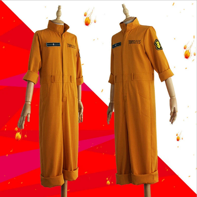 Anime Fire Force Shinra Kusakabe Cosplay Jumpsuit Orange Team Uniform ...