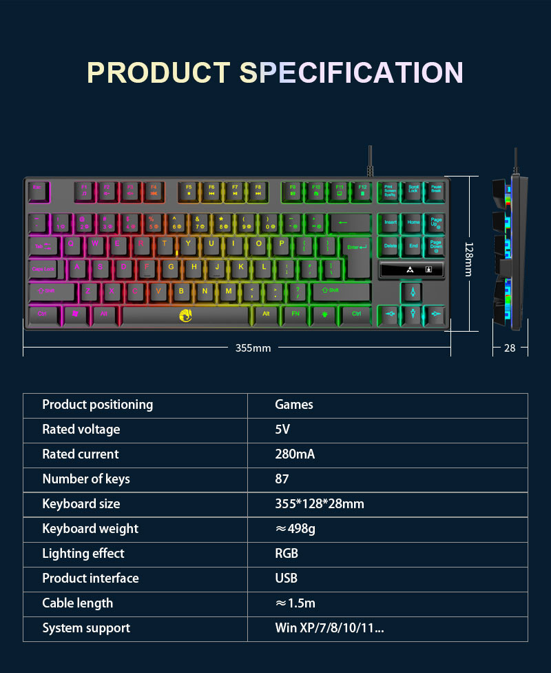 Zeus® x Raiku RK-87 87-key wired gaming keyboard membrane type multi-function RGB backlight for ...