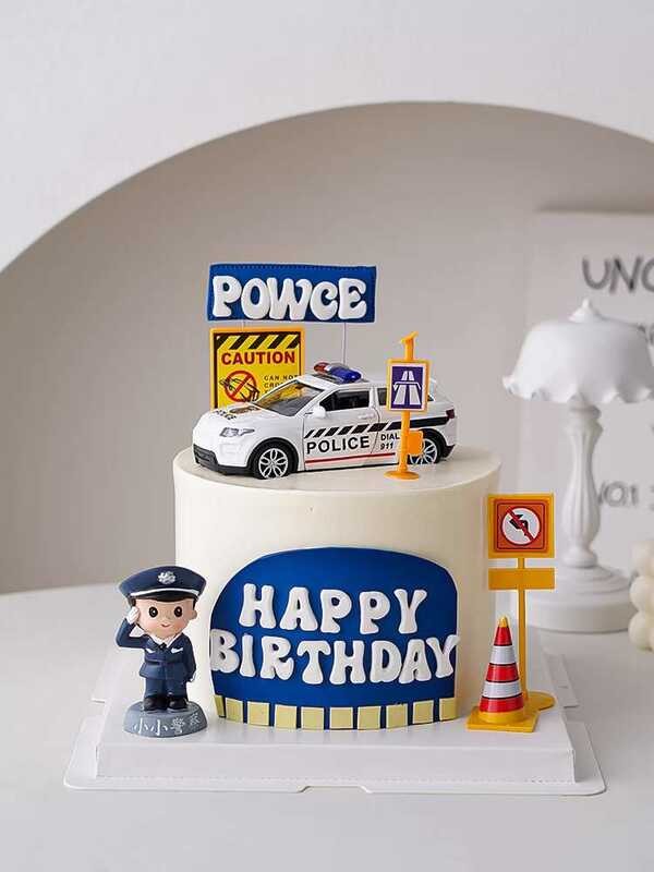 Police car cake decoration ornament, police uncle birthday party ...