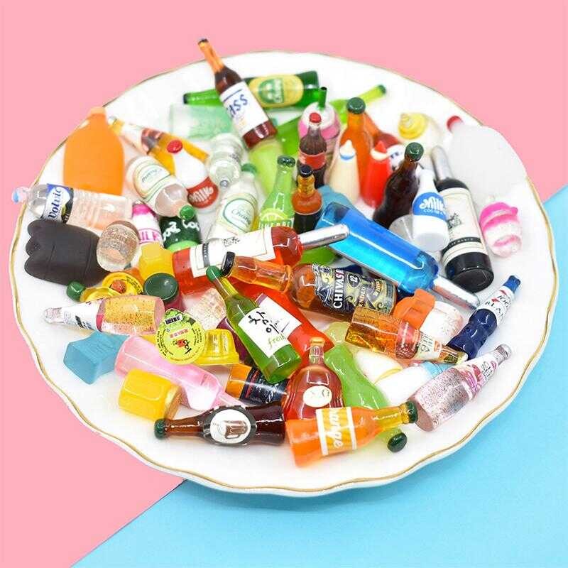 93F 10/20Pcs Miniature Drink Mixed Mini Coke Wine Bottle Dollhouse ...