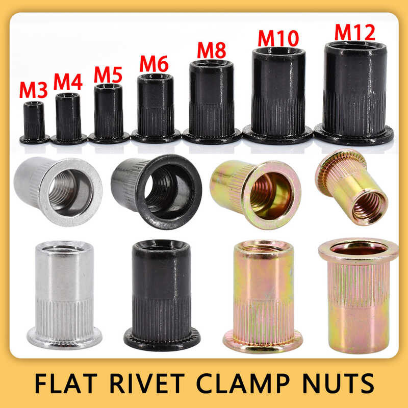 60/100Pcs Flat Rivet Nut Carbon/Stainless Steel Pop Rivets Metric ...