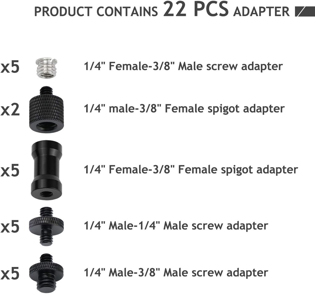 Camera Screw Adapter, 22 Pieces 1/4” to 1/4” and 1/4” to 3/8” Tripod ...