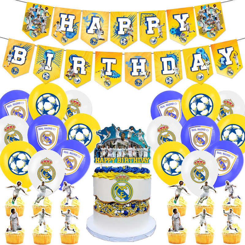 Real Madrid Theme Party Balloons Happy Birthday Banner Cake Toppers ...
