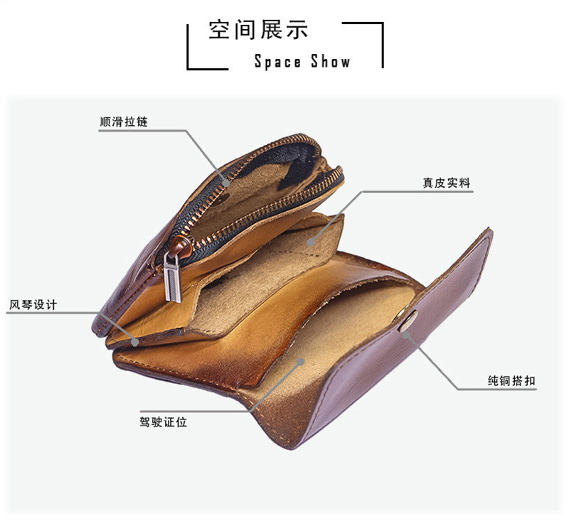 Retro Handmade Coin Purses Cowhide Multiple Card Slots Compact Coin ...