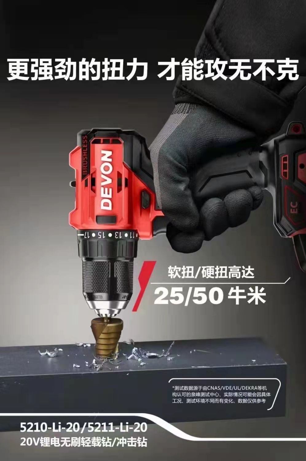 DEVON Large Brushless Rechargeable Hand Drill 5210 Lithium Electric ...