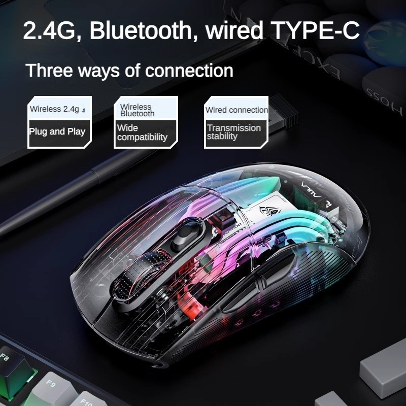 AULA SC630 Transparent Wireless Mouse Wired 2.4G Wireless Bluetooth Office Gaming Laptop E ...