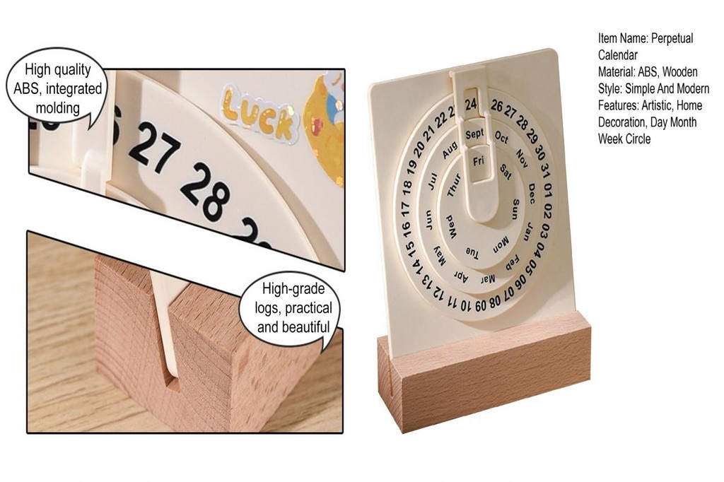 Wooden Desk Calendar Disc Perpetual Calendar Wooden Base Rotating Desk ...