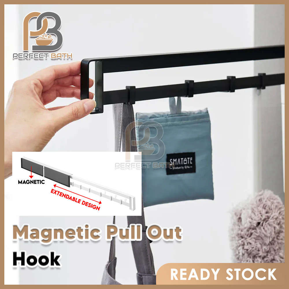 Perfect Bath Magnetic Laundry Pull Out Hook Extendable Hanger Rak ...