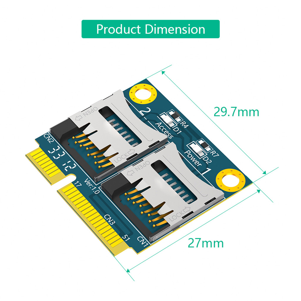 Dual Micro SD Card TF Card to Mini PCI-E Adapter With Metal Extender ...