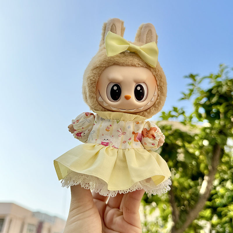 Have A Seat Labubu Outfit Set Yellow Bowknot Dress Flower Print ...