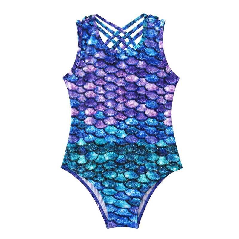 Girls Kids Print One-piece Swimsuit Fish Scales Mermaid suit Swimwear ...