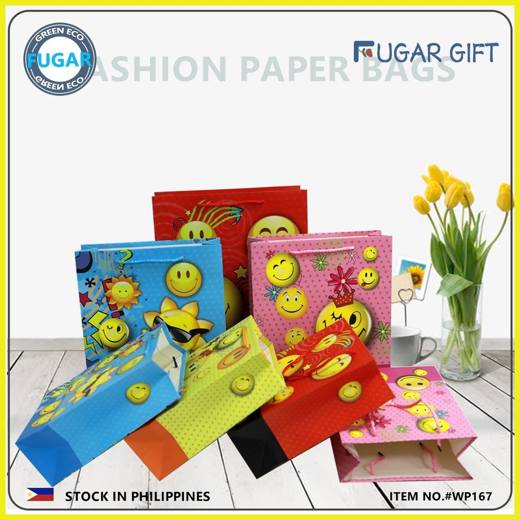 12pcs Paper Bag Smiley Face Hand Bag Gift Bag Nice Pattern Design ...