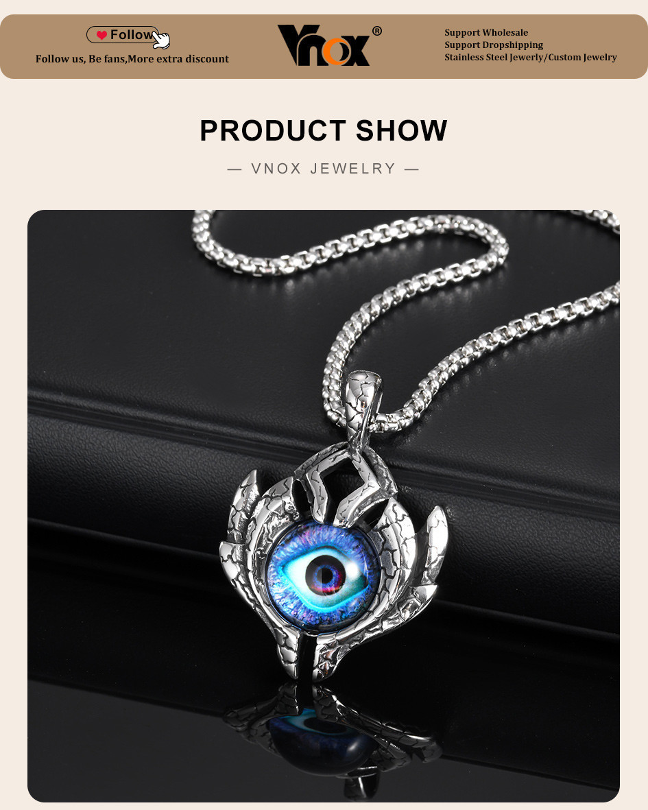 Vnox Retro Evil Eye Pendant Necklace for Men,Creative Punk Hollow Blue ...