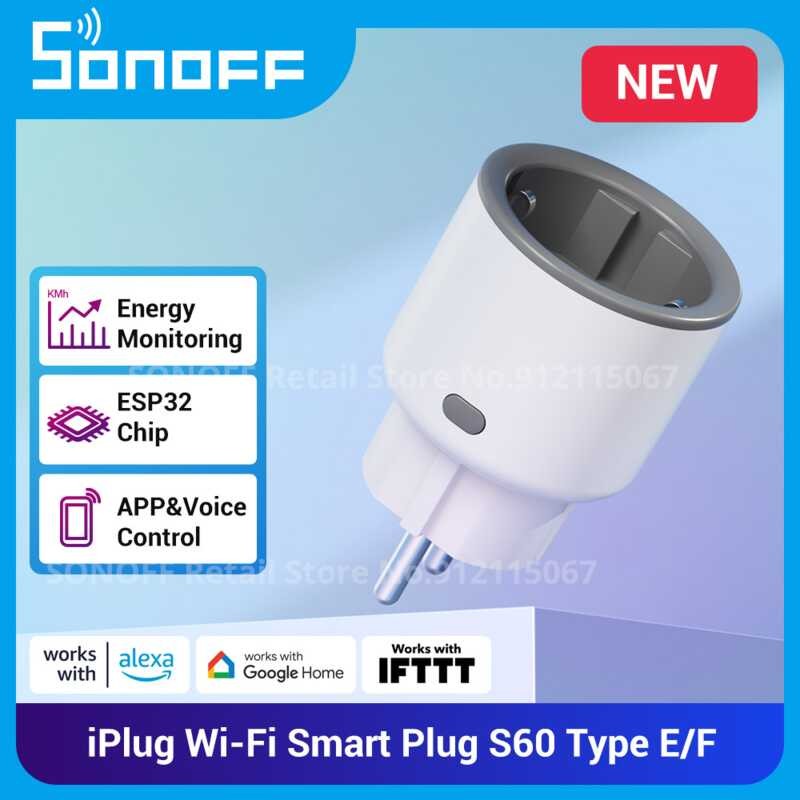 SONOFF EU Wifi Plug S60 TPF 16A Iplug Energy Monitor Esp32 Chip Remote ...