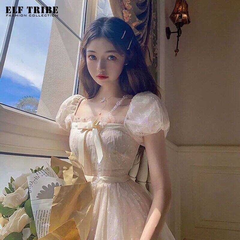 TRIBE ELF Bow Puff Manggas Prinsesa Bihis Pranses Parisukat Leeg Corset ...