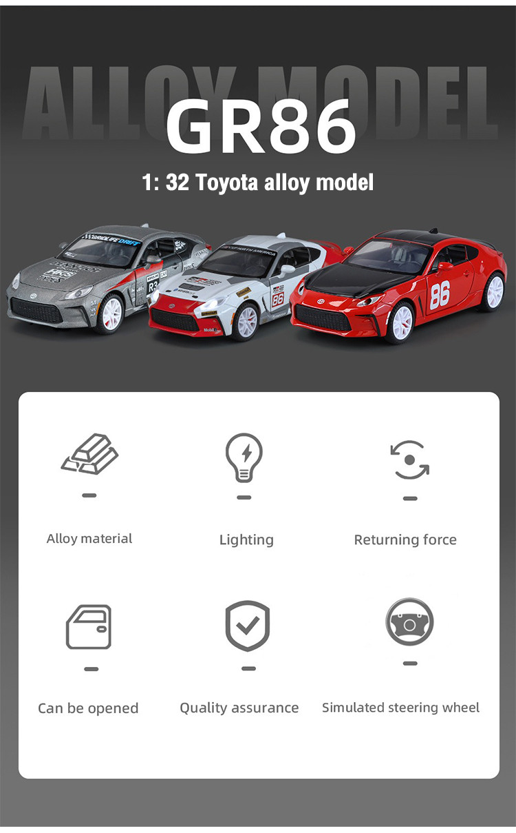 KLT 1:32 Toyota GR86 Diecast Model Car Alloy Cars Toys Collection Gift ...