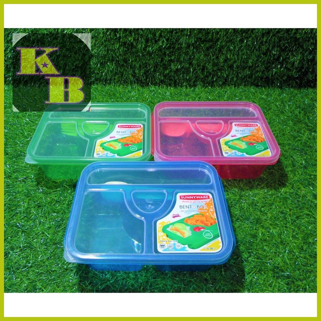 ⊙ ☬ #518 Sunnyware Bento box w/ Sauce Pocket & Spoon & Fork (2 Sizes ...