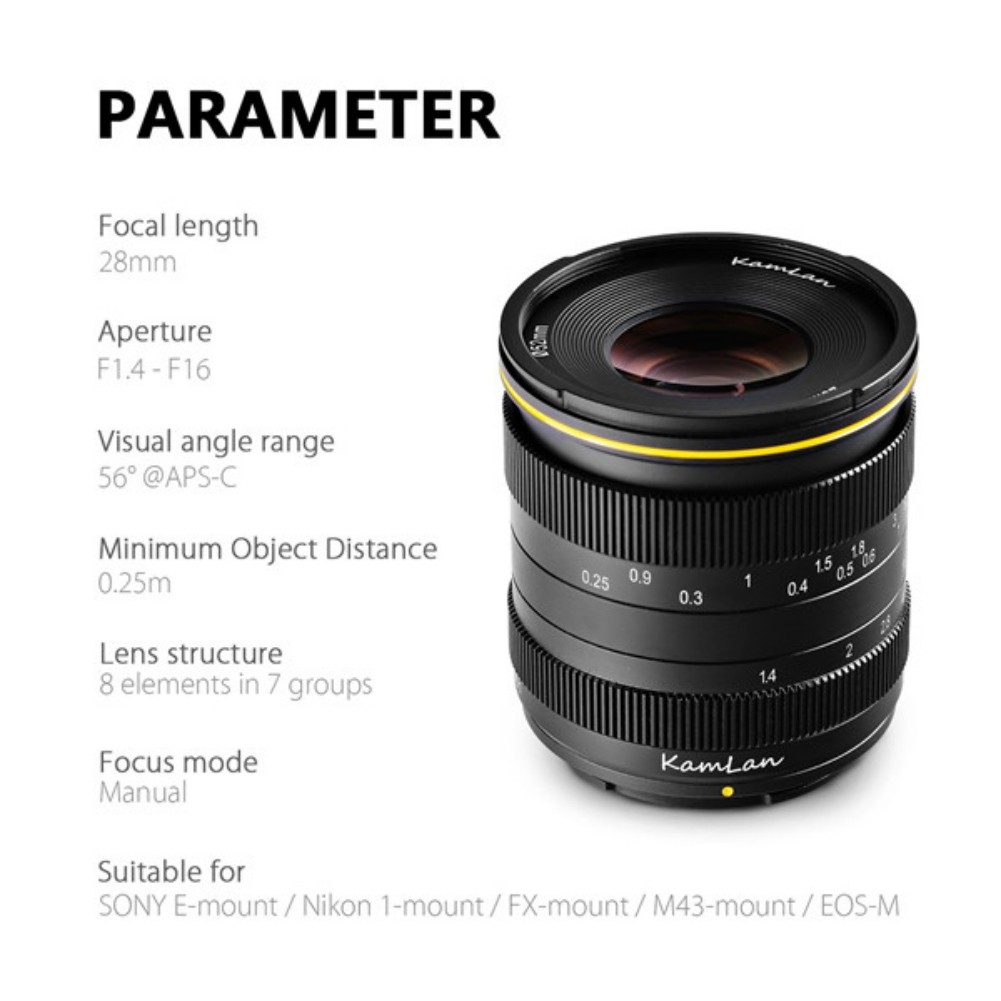 Kamlan 28mm F1.4 Wide Angle APS-C Large Aperture Manual Focus Lens for ...