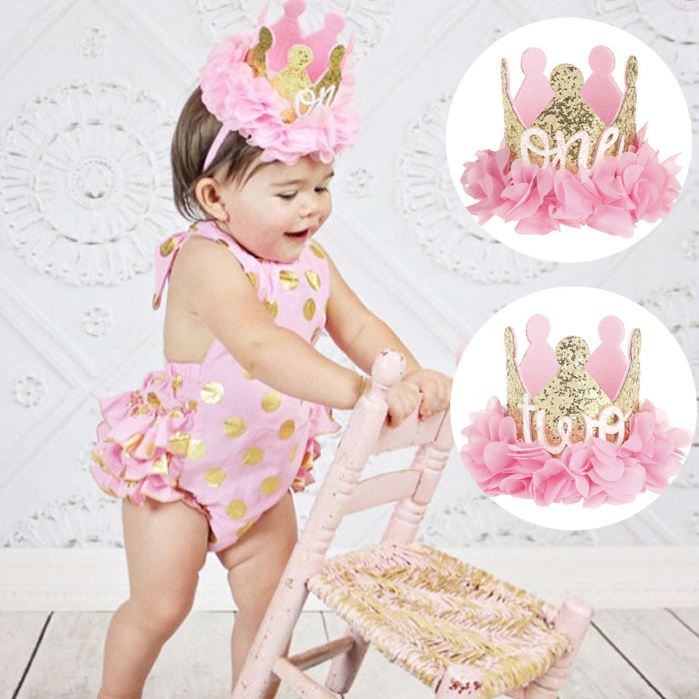 Pink One Birthday Crown Baby One Year Old Birthday Cheer First Birthday ...
