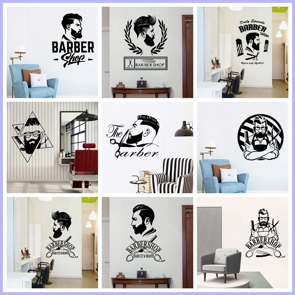 Barber Art Vinyl Wall Sticker For Barber Shop Hairstyle Decotation Wall ...