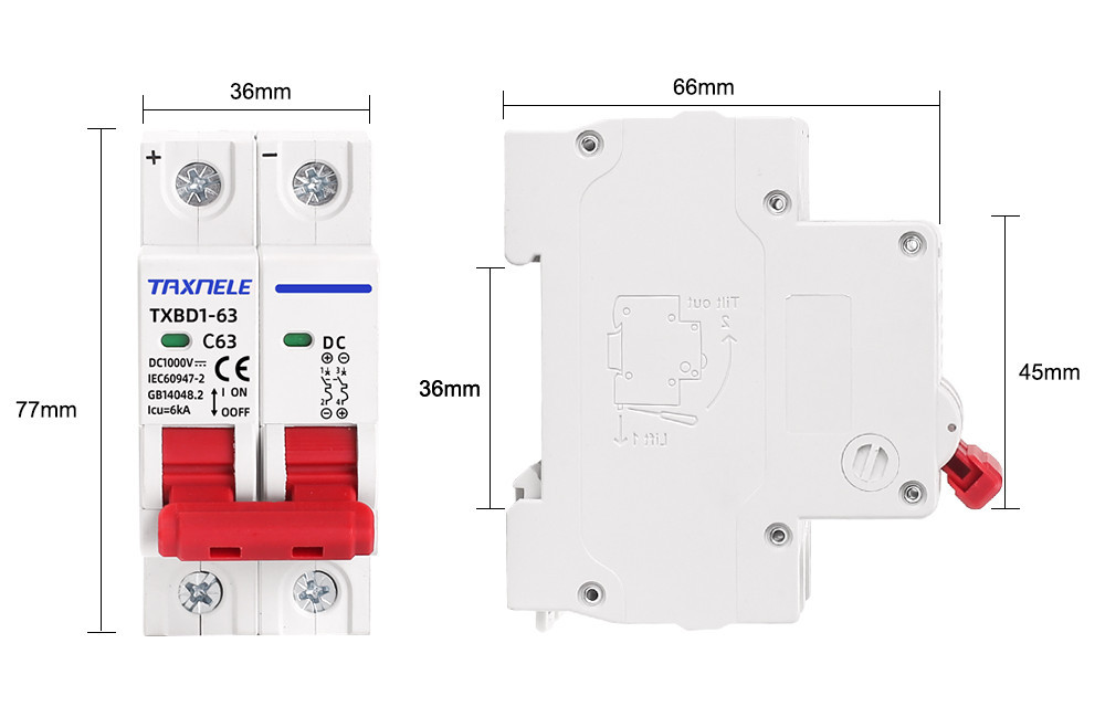 AC DC MCB SOLAR 1P 2P Mini Circuit breaker Air Switch 32A 63A Overload Short Circuit Protect ...