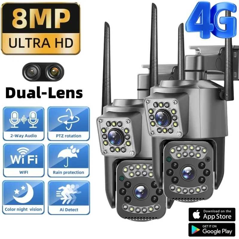 Wifi Surveillance 4G Camera 8Mp Smart Home IP Cameras Dual Lens ...