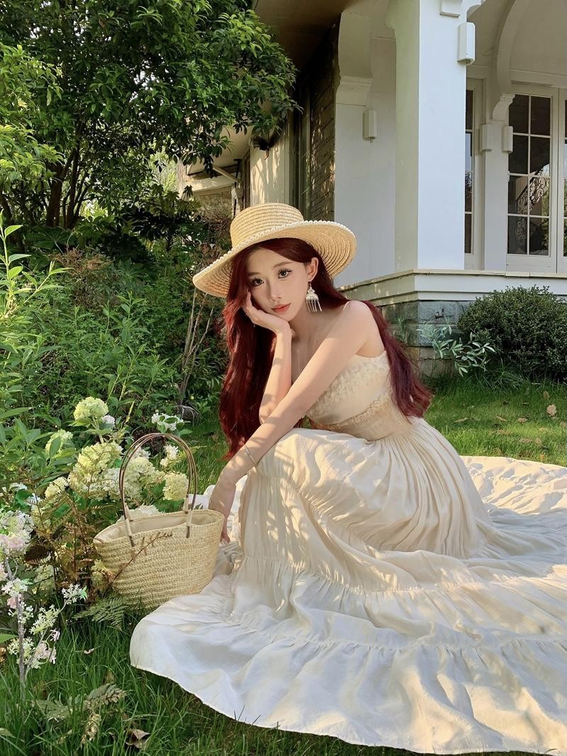 French Summer Fairy Seaside Vacation Style Big Hem Flowing Sleeveless ...