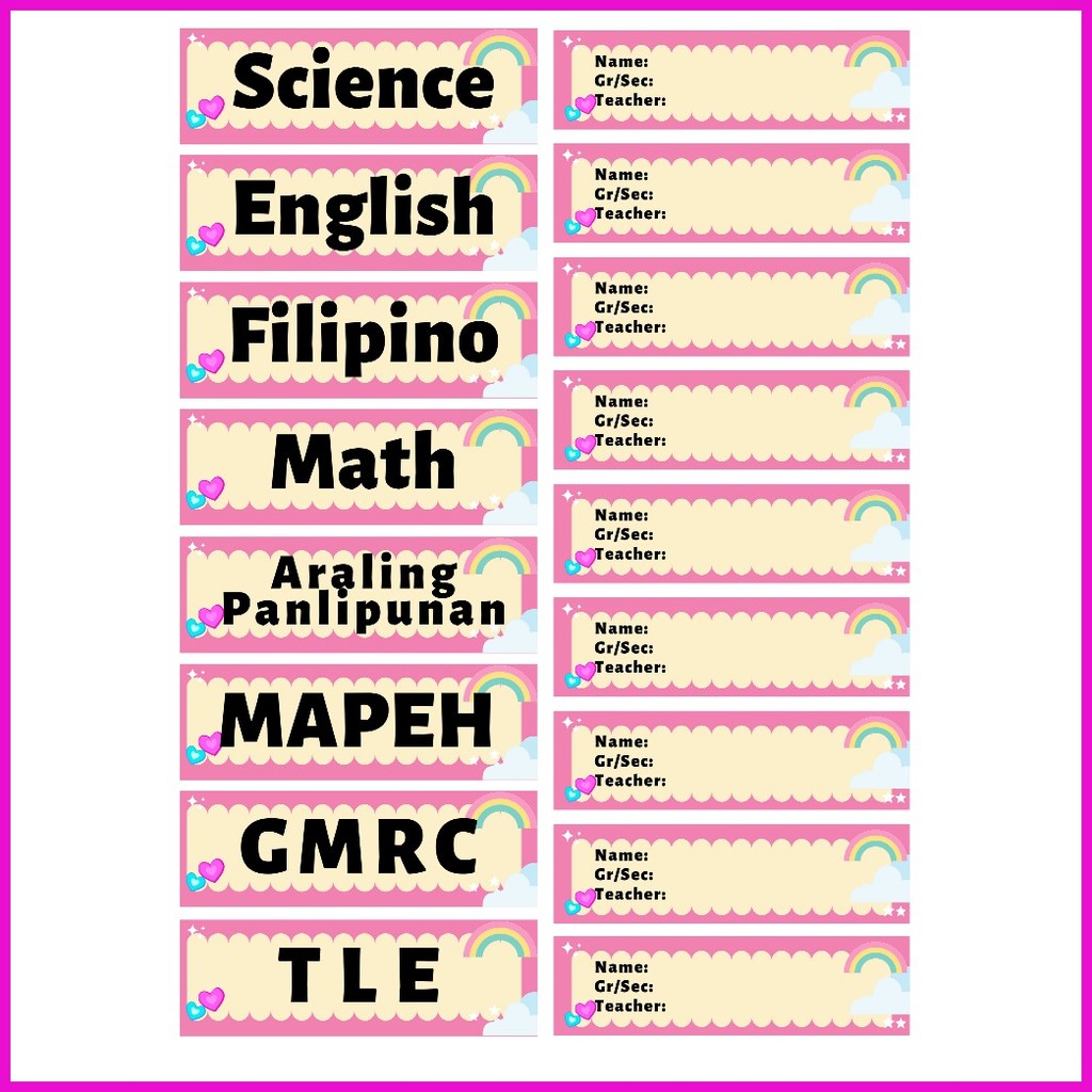GRADE 4-10 MATATAG CURRICULUM SUBJECT AND BLANK NAME LABEL STICKERS ...
