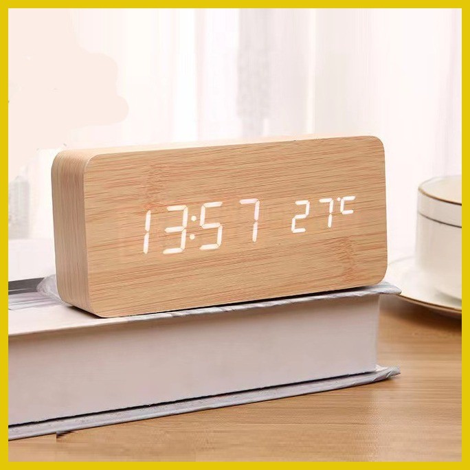 Digital Alarm Clock USB LED Wooden Bedside Desk Clock With Calendar ...