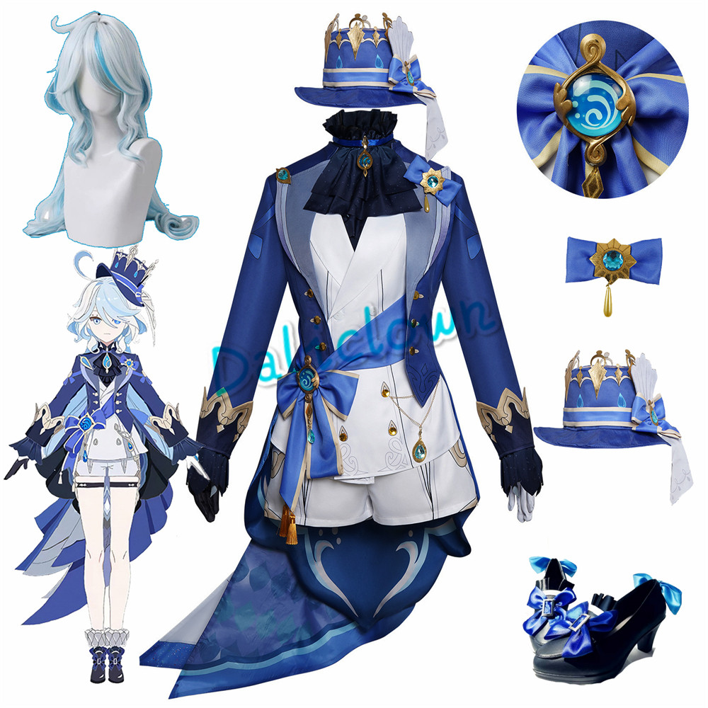 Genshinimpact Costume Focalors Cosplay Dress Wig Shoes Hat Lovely Suit ...