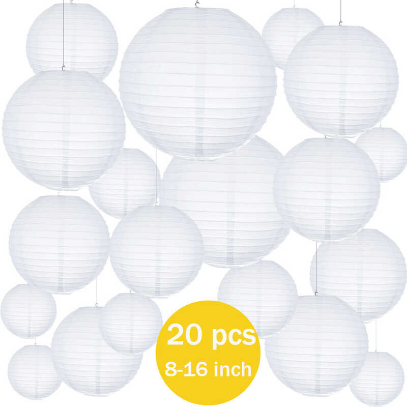 20Pcs/Lot White Lanterns Mixed Size (20Cm,30Cm,35Cm,40Cm) Chinese Paper ...