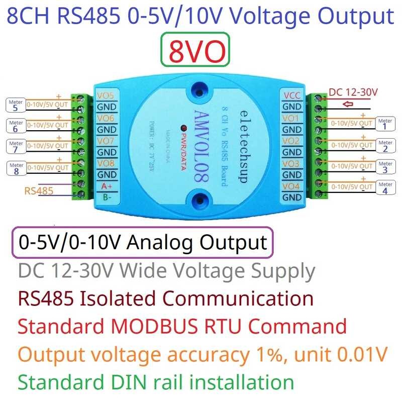 Rs485 8Vo Hanggang 0-10V/0-5V Voltage Output Modbus Rtu Text Editor HMI PLC Analog DAC IO ...