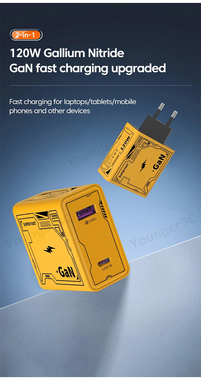 Mech Wind 120W GaN Super Fast Charger QC+PD Charging Adapter For ios15 ...