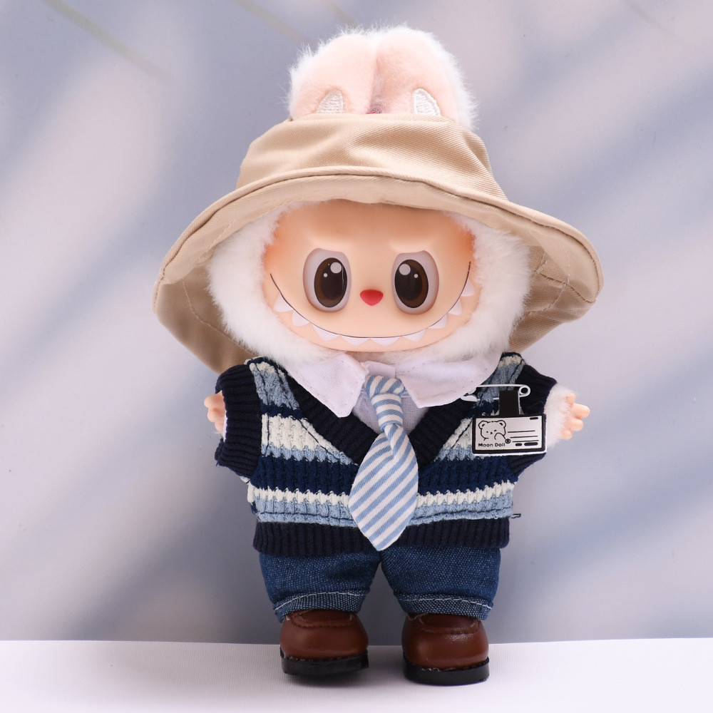 15cm 17cm labubu clothes|Brown school uniform suit, cap, white shoes ...