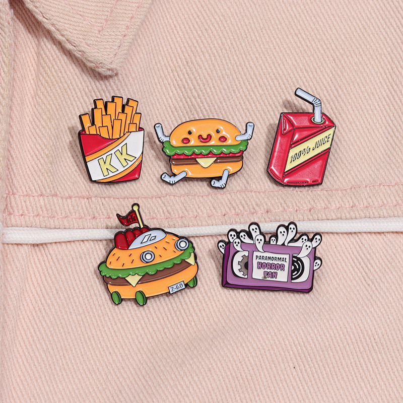 Cartoon Food Brooch Pins Cute Hamburger French Fries Brooch Metal ...