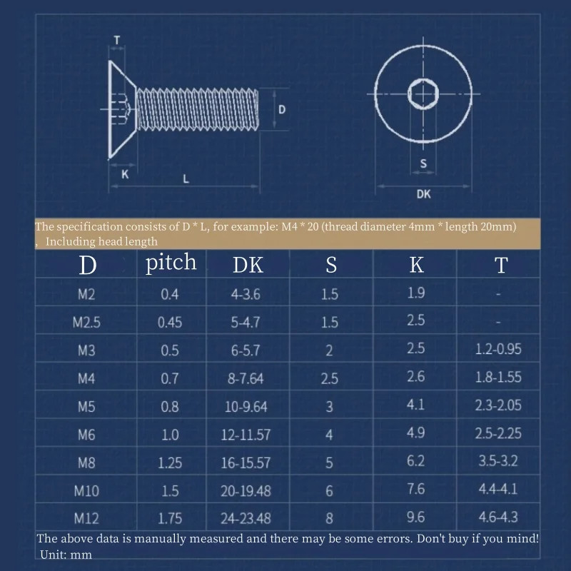 316 Stainless Steel Hexagon Hex Socket Flat Countersunk Head Screws M2 M2.5 M3 M4 M5 M6 Allen ...