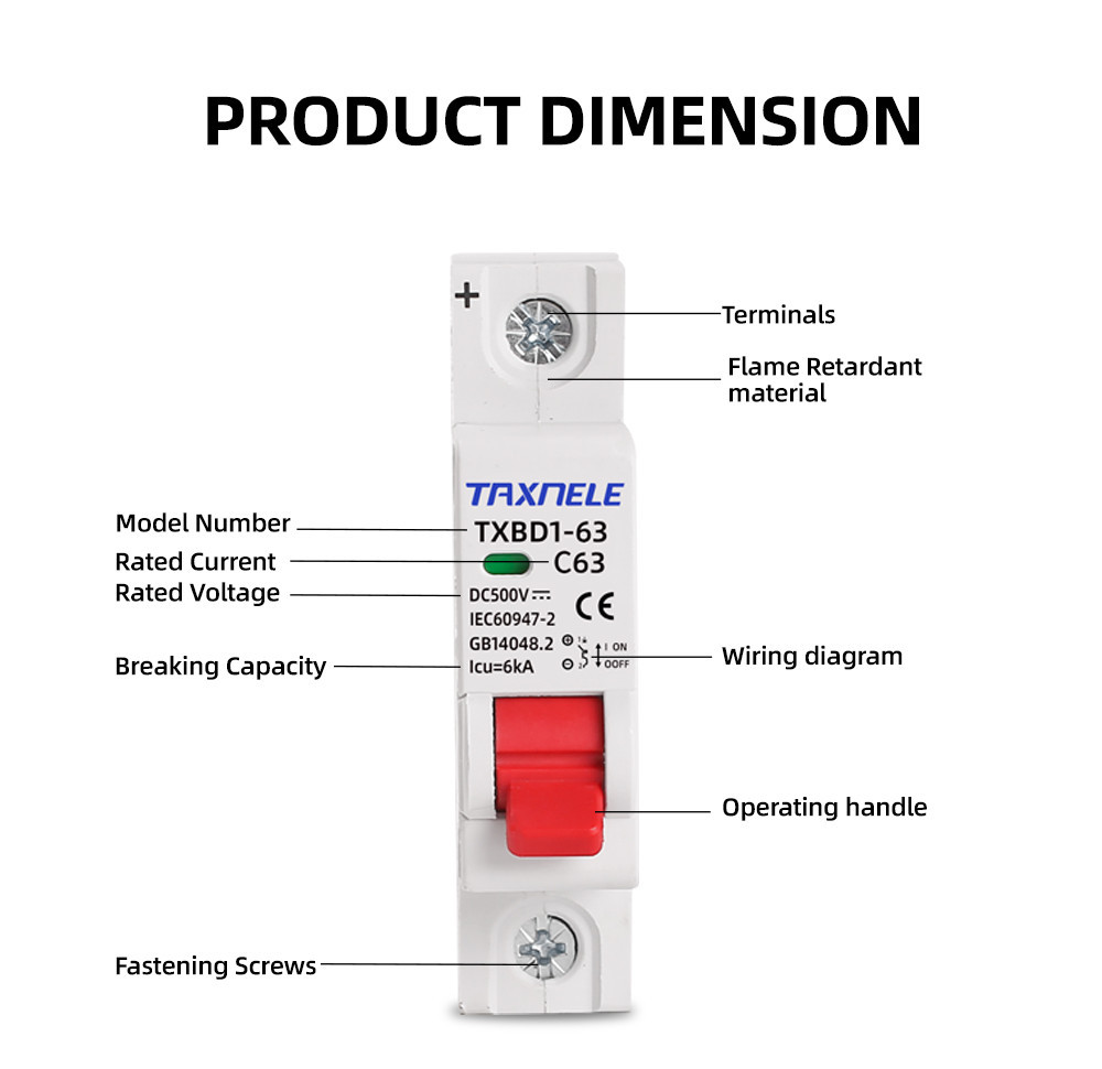 AC DC MCB SOLAR 1P 2P Mini Circuit breaker Air Switch 32A 63A Overload ...