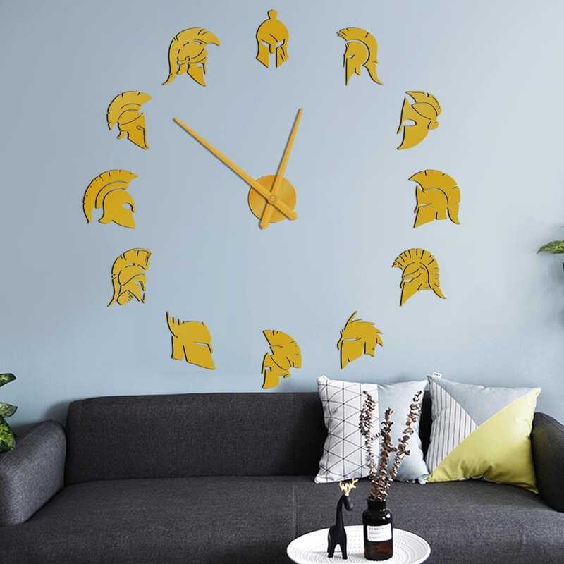 Art Helmets Spartan Modern Big Clock Medieval Warriors Mirror Effect ...