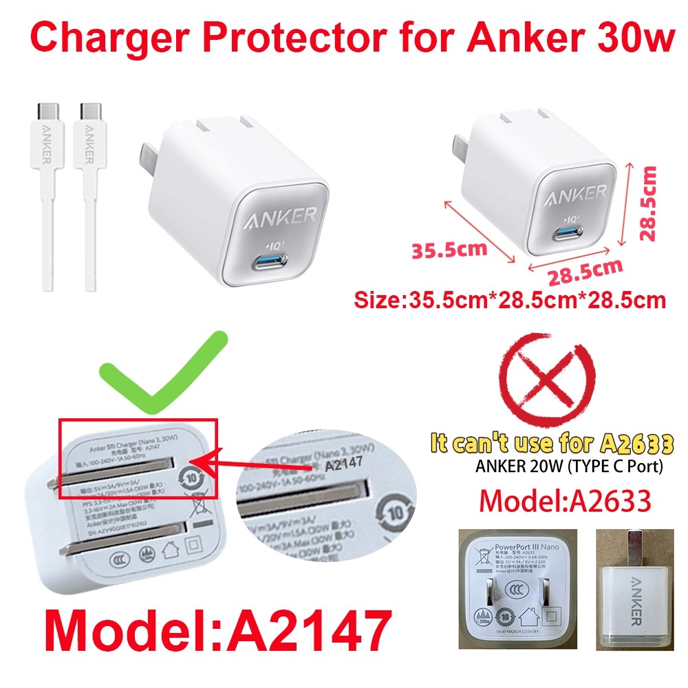Compatible for Anker 30W Charger Protector Model A2147 USB C Port 511 ...