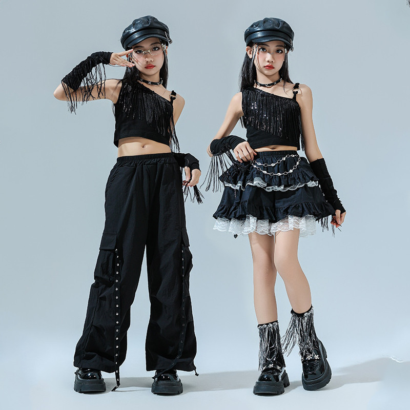 Children Hip ♡ Hop Costumes For Girls Black Kpop Outfits Street Wear ...