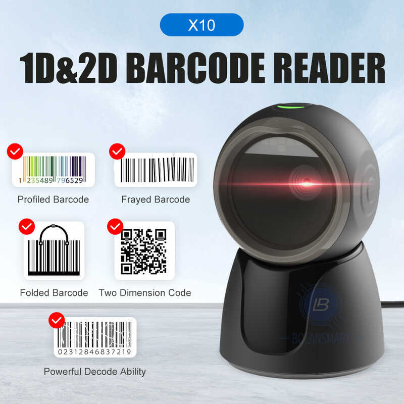 Desktop Hands-Free 2D Scanner Omnidirectional Wired USB Big Barcode ...